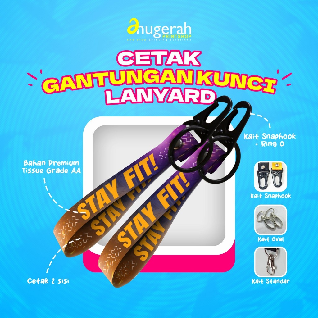 Jual Cetak Gantungan Kunci Lanyard Premium / Keychain Strap Lanyard + Kait Full Color Custom ...