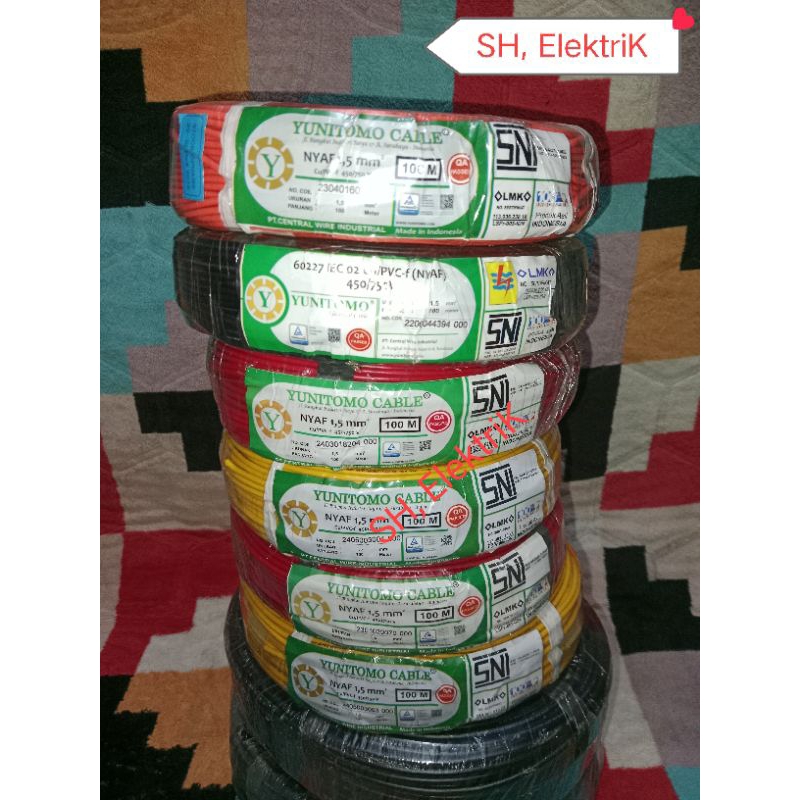 Jual KABEL NYAF 1x1,5mm YUNITOMO serabut 100m 1roll | Shopee Indonesia