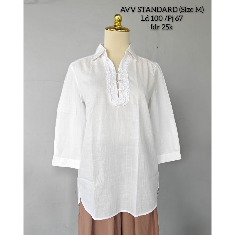 Jual Atasan Kemeja Blouse katun putih lengan panjang kemeja kerja formal atasan oversize renda ...