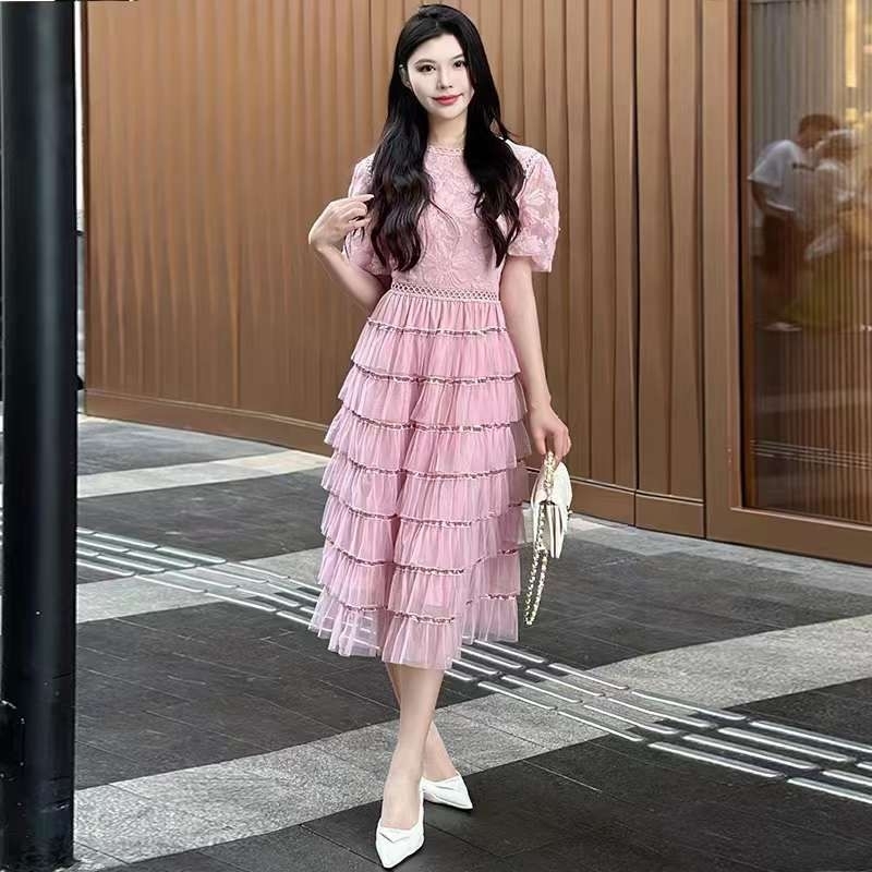 Jual Dress Import mewah motif bunga timbul Rimple dengan rok bertingkat ...