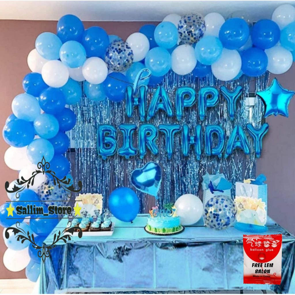 Jual Paket Dekorasi Pesta Balon Foil Set Happy Birthday Biru Set Dekor ...