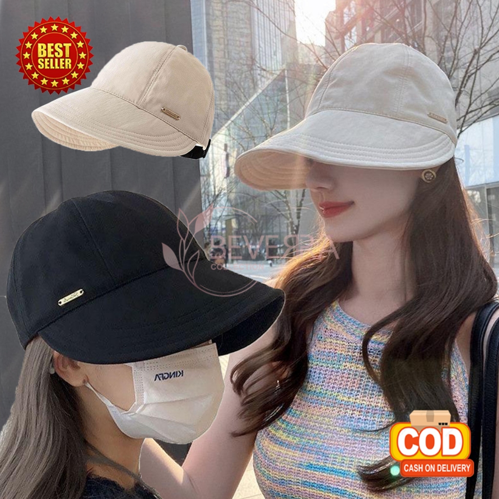 Jual Topi Pantai Wanita Korea Anti Sinar UV Bucket Half Pelindung Matahari Visor Lipat Fashion ...