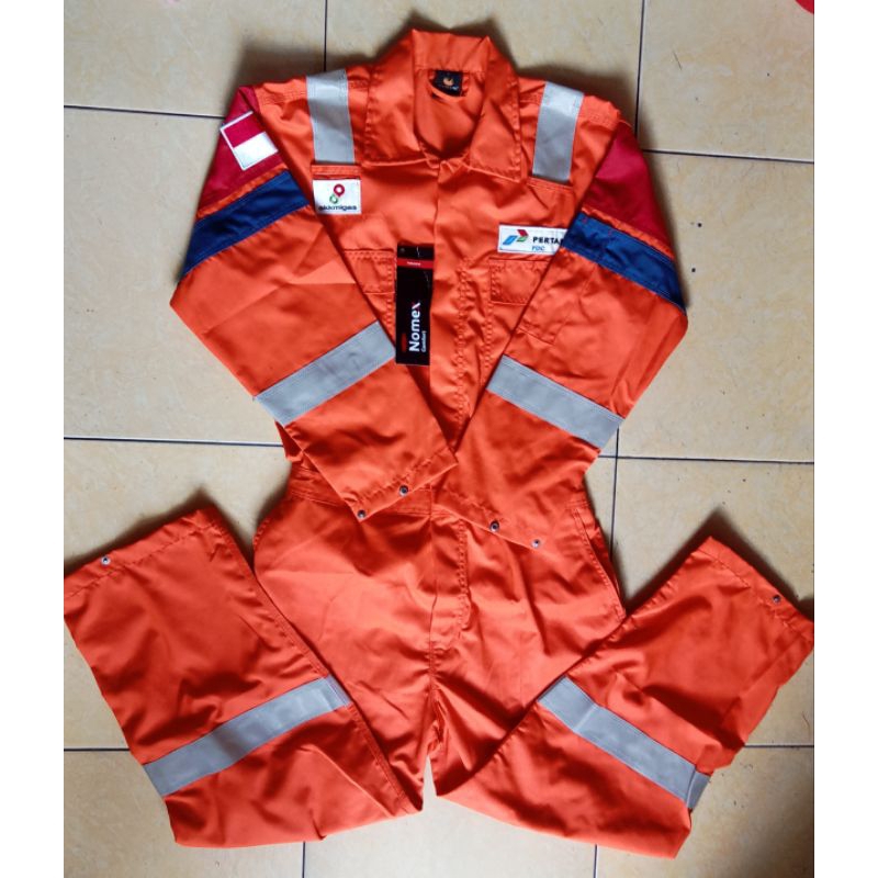 Jual Coverall Nomex Dupont Pertamina Orange Lengan Biru Merah (6 Oz ...