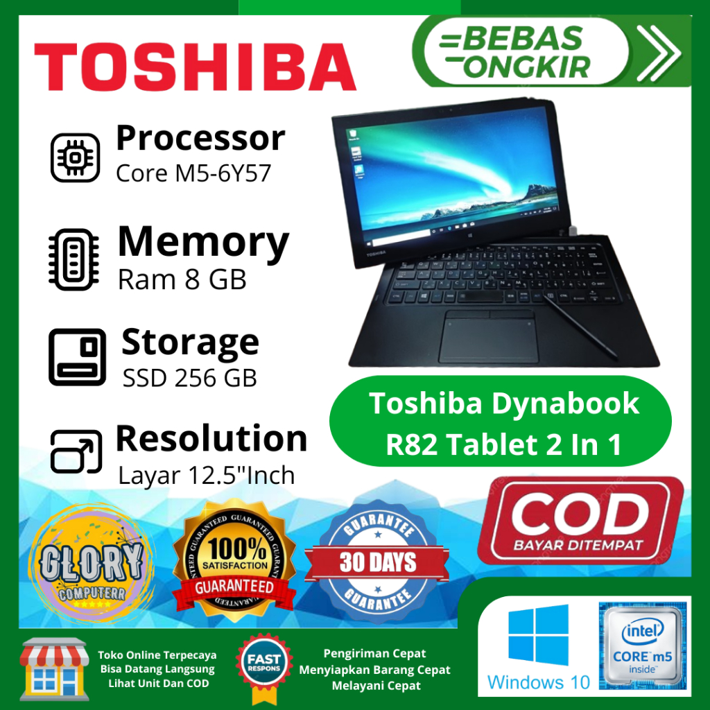 Jual Toshiba Dynabook R82 Tablet 2 in 1 Core M5-6Y57 Ram 8GB SSD 256GB ...