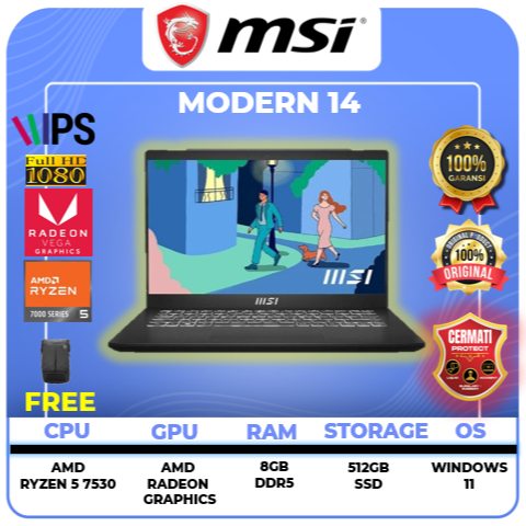 Jual MSI MODERN 14 RYZEN 5 7530 8GB 512GB W11+OHS 14.0FHD IPS | Shopee ...