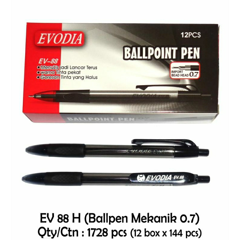 Jual Pulpen EVODIA // ballpoint mekanik 0.7 model cetak 1 pak isi 12 ...