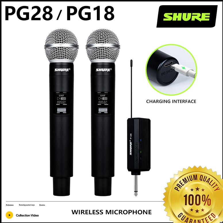 Jual SHURE PG18 PG28 Wireless Microphone UHF Dual Handheld Microphone ...