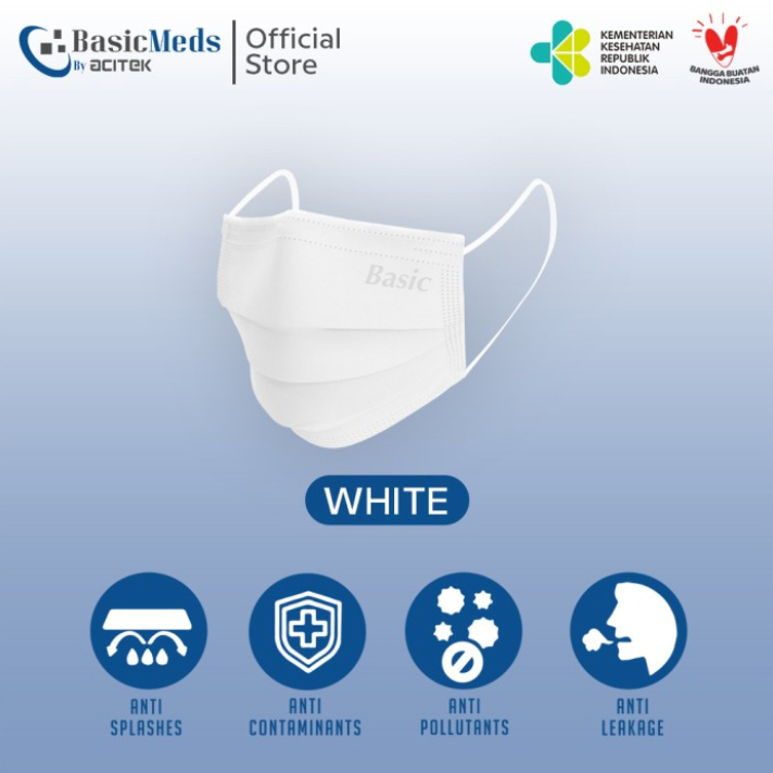 Jual BasicMeds Surgical Mask [PUTIH/3Ply/Earloop/50Pcs/EMBOSS BASIC ...