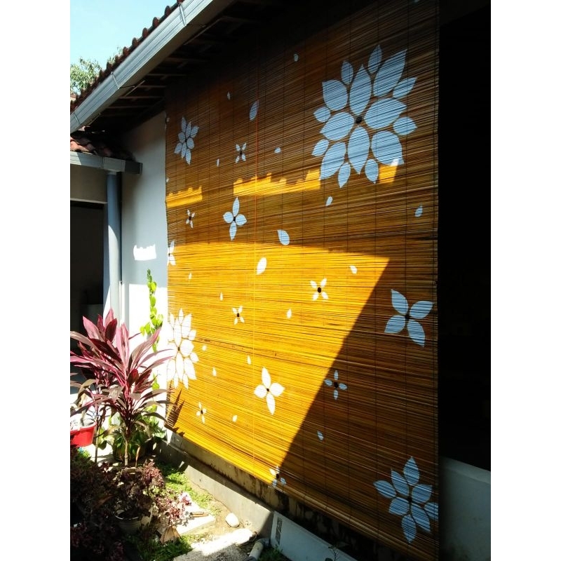 Jual tirai krey pelepah/rotan/bambu sumatera plituran motif daun ukuran ...