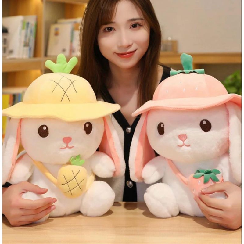 Jual Boneka Rabbit buah topi lucu telinga panjang strawberry,nanas ...