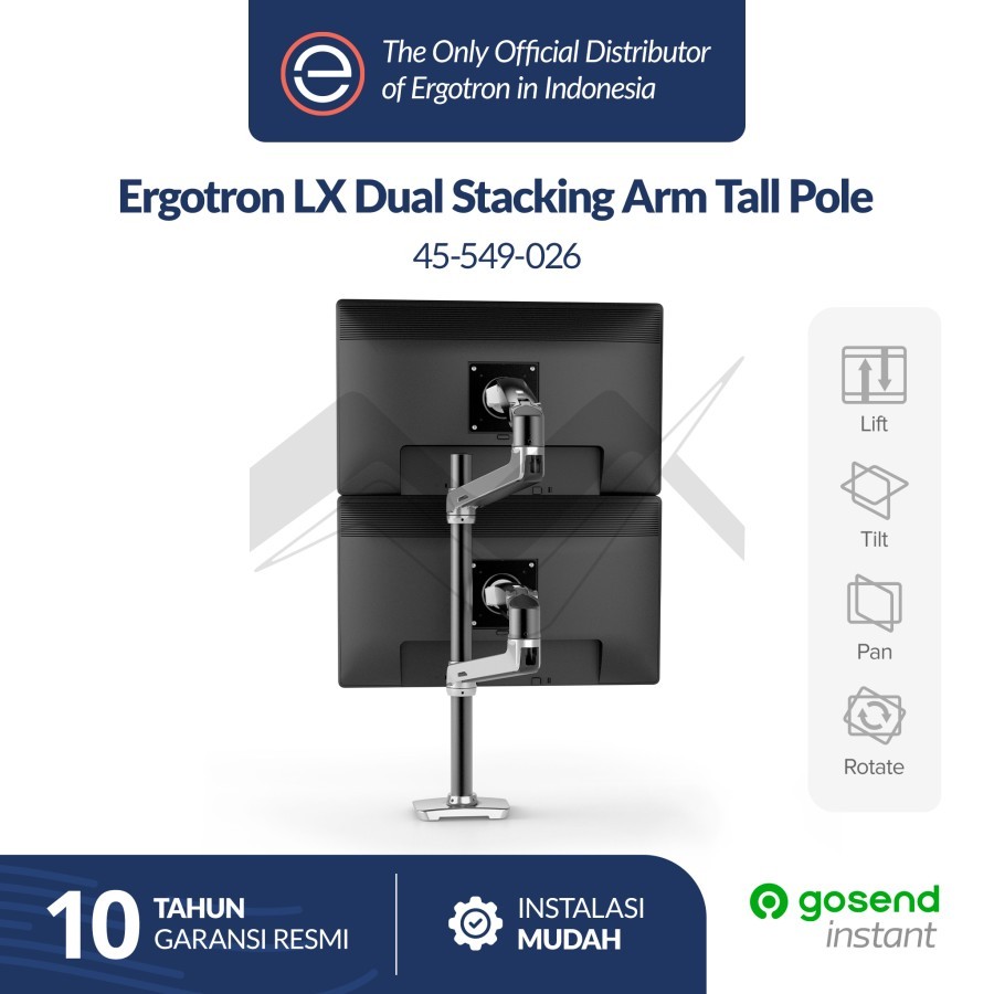 Jual Ergotron LX Dual Stacking Arm Tall Pole - Polished Aluminum (45 ...