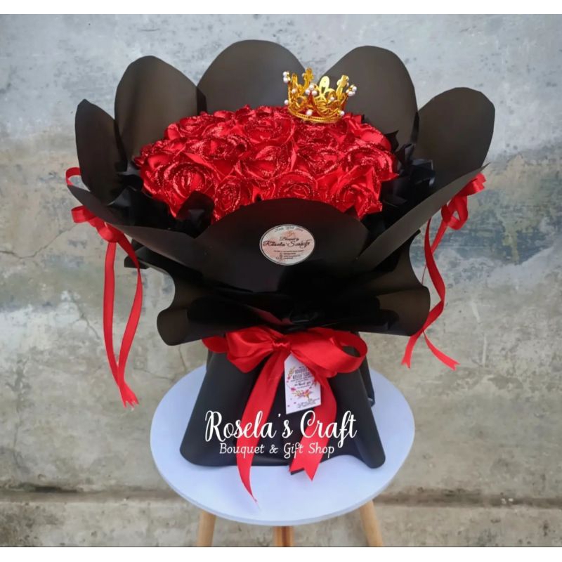 Jual Round Bouquet Bunga Mawar Pita Satin Cantik Mewah Buket Bunga