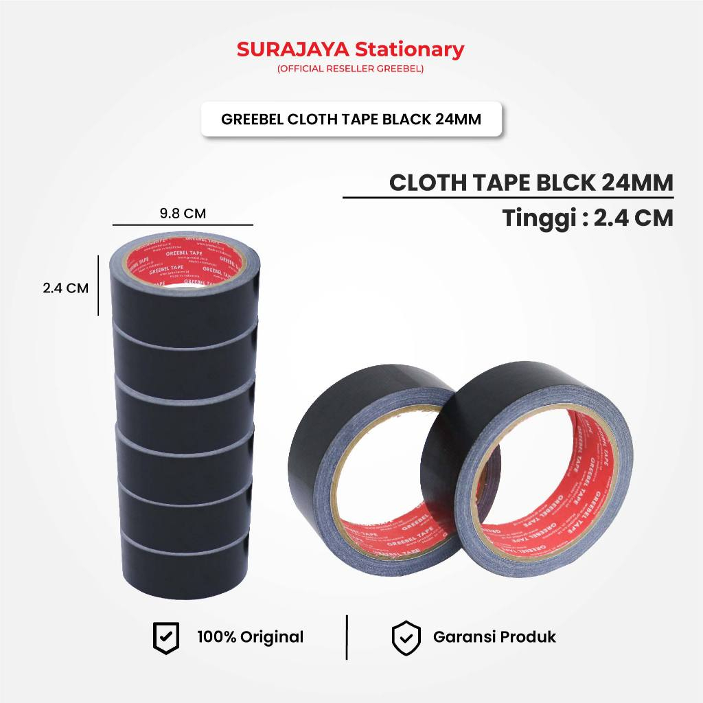 Jual Lakban Kain Hitam Greebel 24MM/36MM/48MM/ Lakban Hitam Cloth Tape ...