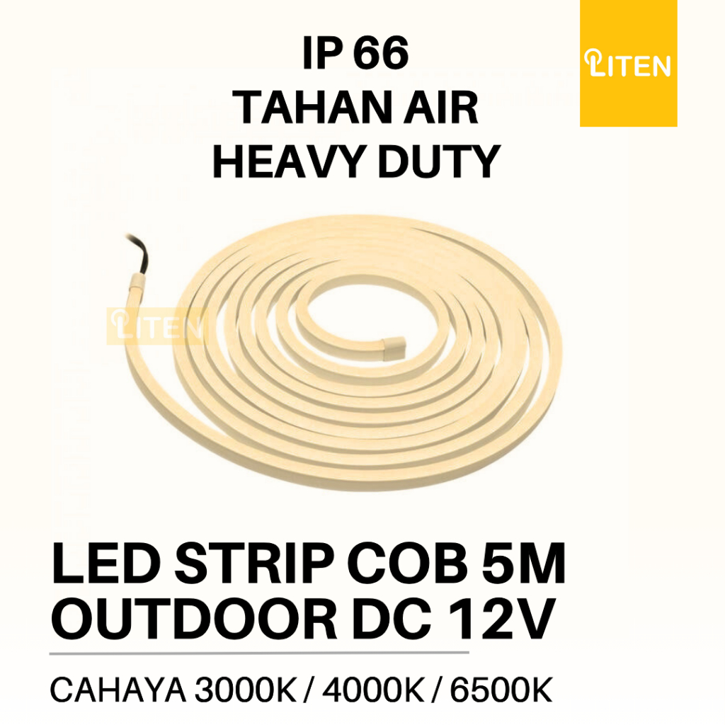 Jual LED Strip COB OUTDOOR Dotless 12V 5 Meter 5m 120 Led IP 66 Anti ...