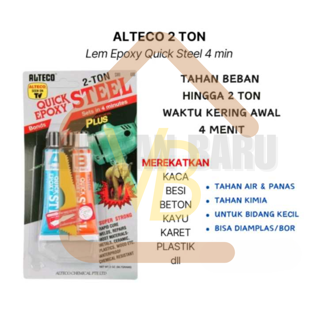 Jual Lem besi 4 menit ALTECO 2 Ton quick epoxy Steel 56.7 g ORIGINAL | Shopee Indonesia
