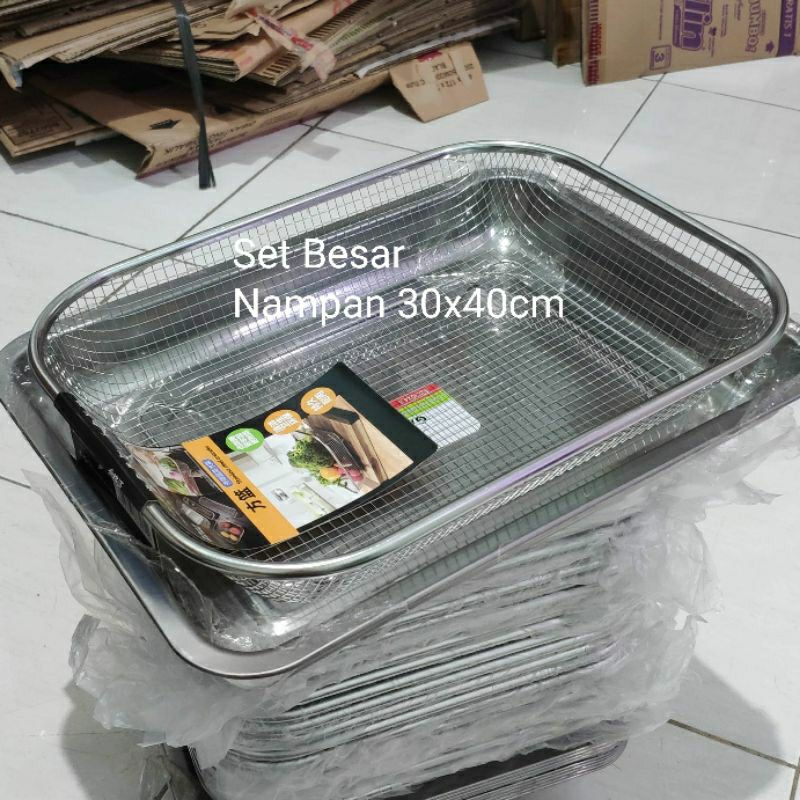 Jual 1 Set Peniris Gorengan Stainless Anti Karat Keranjang Peniris ...
