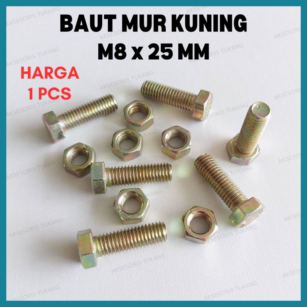 Jual Baut Mur Hexagon Kuning M8 x 25 mm Baut Hex BMK 8x25 ( Kunci 12 ) | Shopee Indonesia