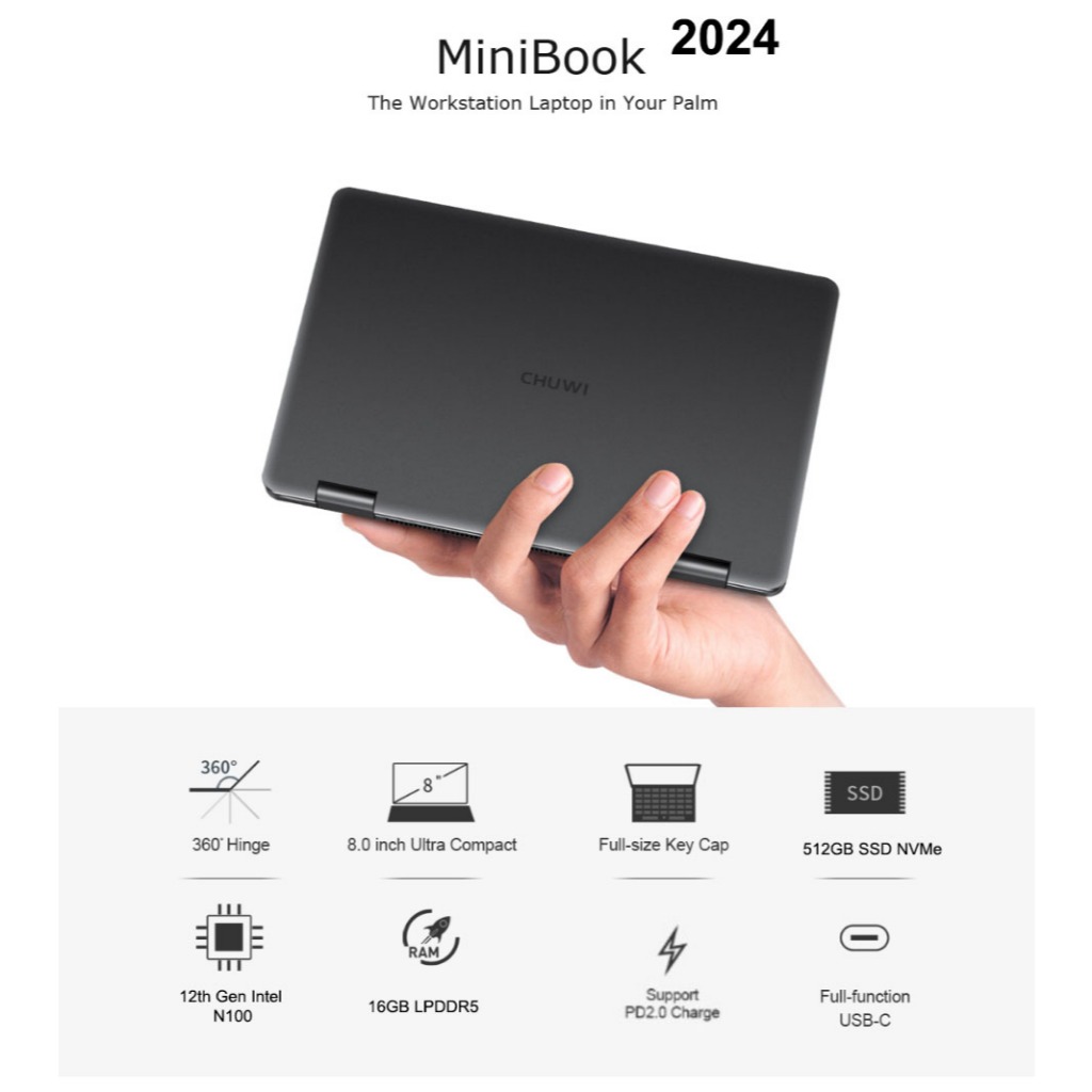 Jual Chuwi MiniBook 2024 Intel N100 16/512GB SSD NVMe WiFi6 8 ...