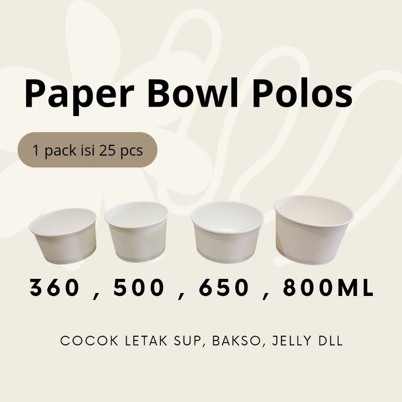 Jual Paper Bowl putih polos 360 500 650 800 ML / paper rice bowl ...
