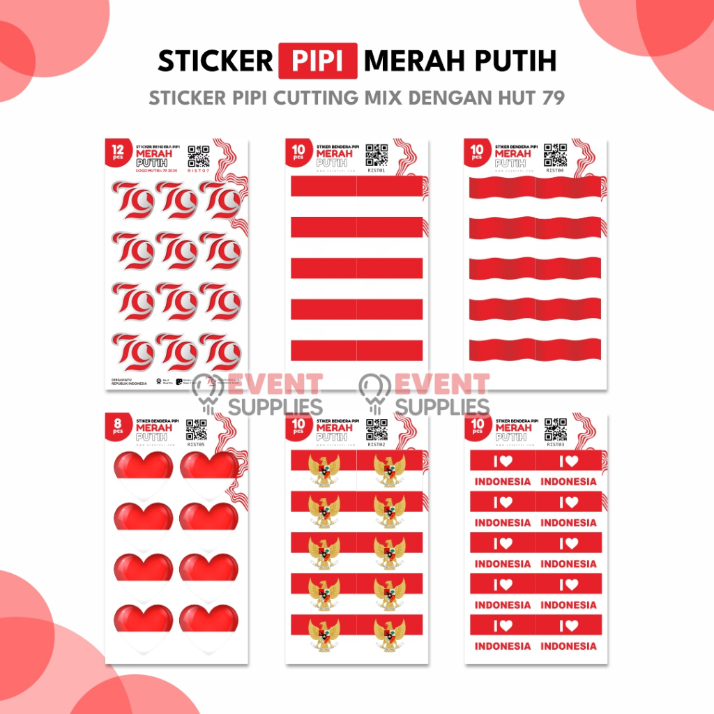 Jual Paket Lengkap Sticker Pipi Bendera Merah Putih / Sticker Pipi HUT ...