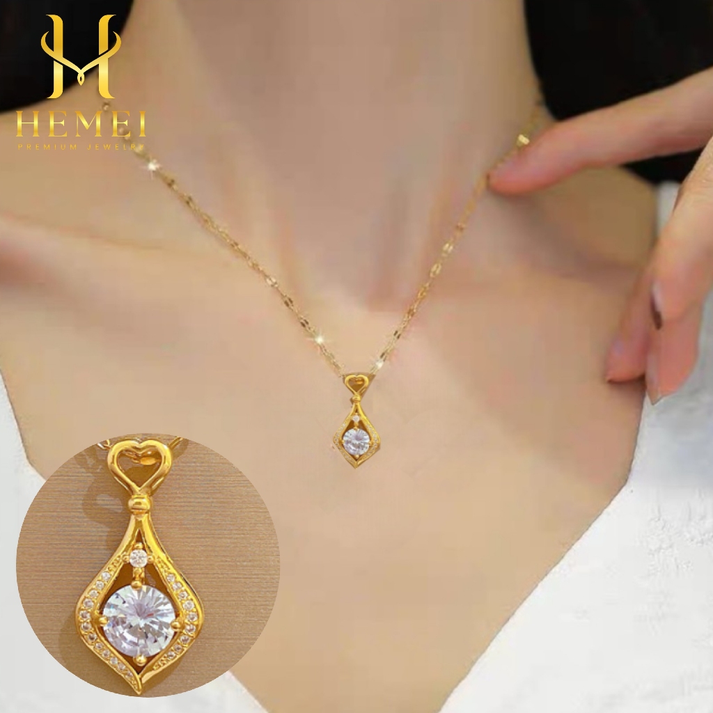 Jual HEMEI H315 KALUNG TITANIUM WANITA SET LIONTIN PERMATA / AKSESORIS ...