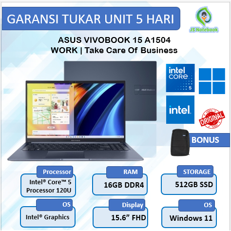 Jual Asus Vivobook 15 A1504 Core 5 120U 8GB 512GB W11+OHS 15.6"FHD ...