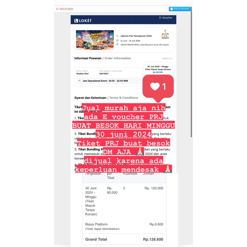 Jual tiket PRJ 30 juni 2024 | Shopee Indonesia