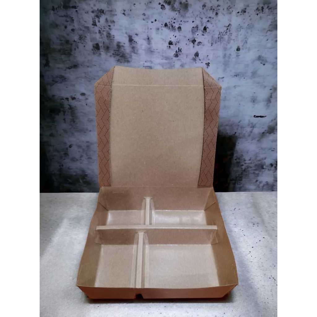 Jual Lunch Box Sekat 4 Eco Kraft Laminasi / Tab Eco Brown 4C 1917 / Paper Lunch Box Bahan Kraft ...