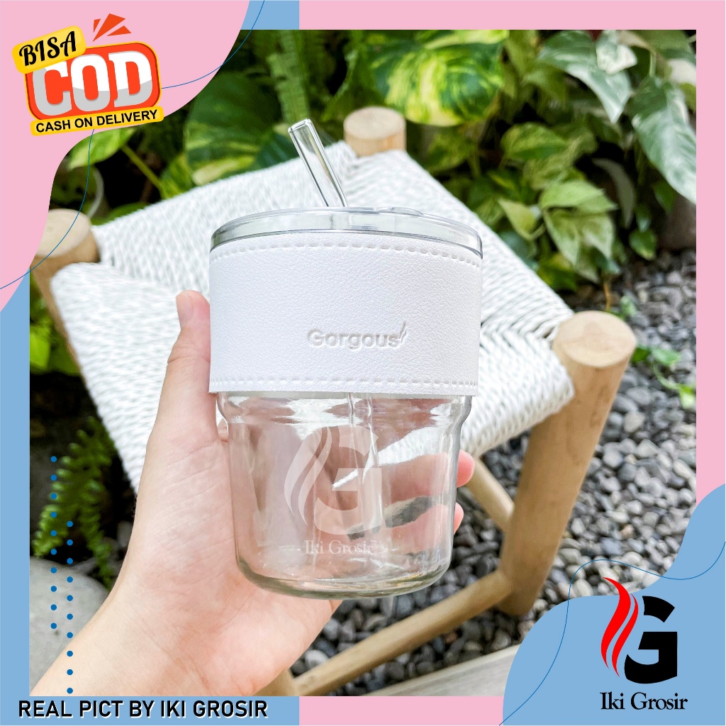 Jual Aesthetic Botol Minum Kaca Gelas Mug Korea Bottle Tumbler 400 ml Coffee Cup Anti Slip ...