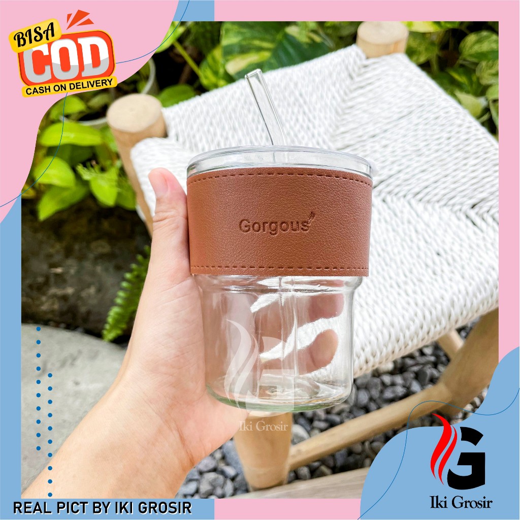 Jual Aesthetic Botol Minum Kaca Gelas Mug Korea Bottle Tumbler 400 ml Coffee Cup Anti Slip ...