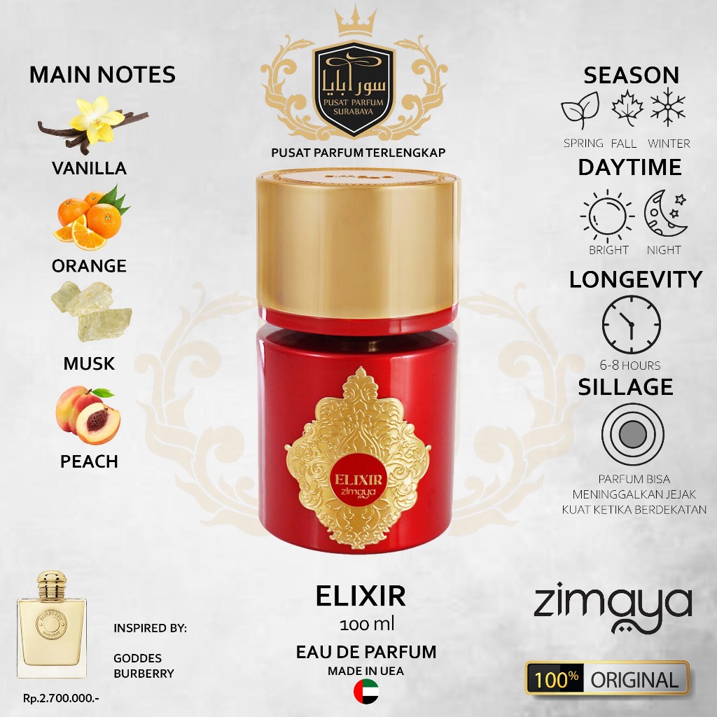 Jual Elixir Red Zimaya Premium Parfum Pria/Wanita/Unisex Original Made in Dubai 100ml | Shopee ...