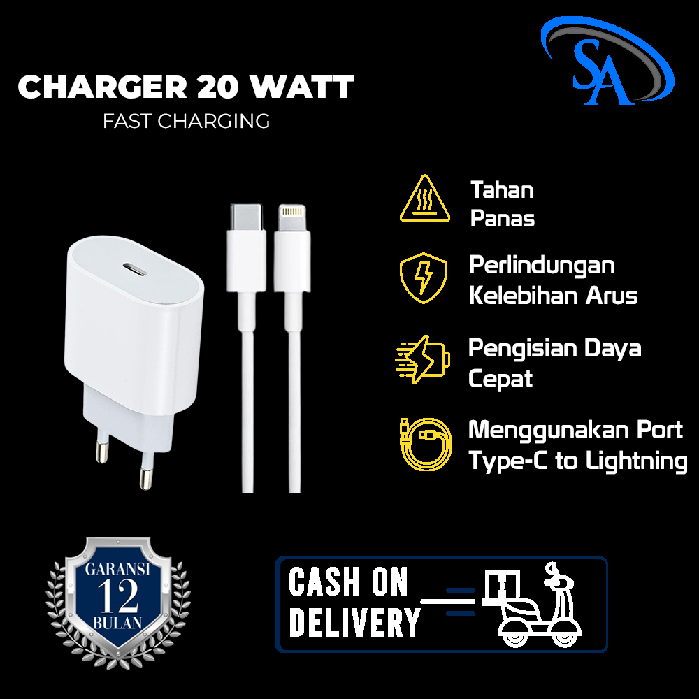 Jual Charger ip PD 20w Fast Charging Adaptor Kabel USB C To Lightning ...