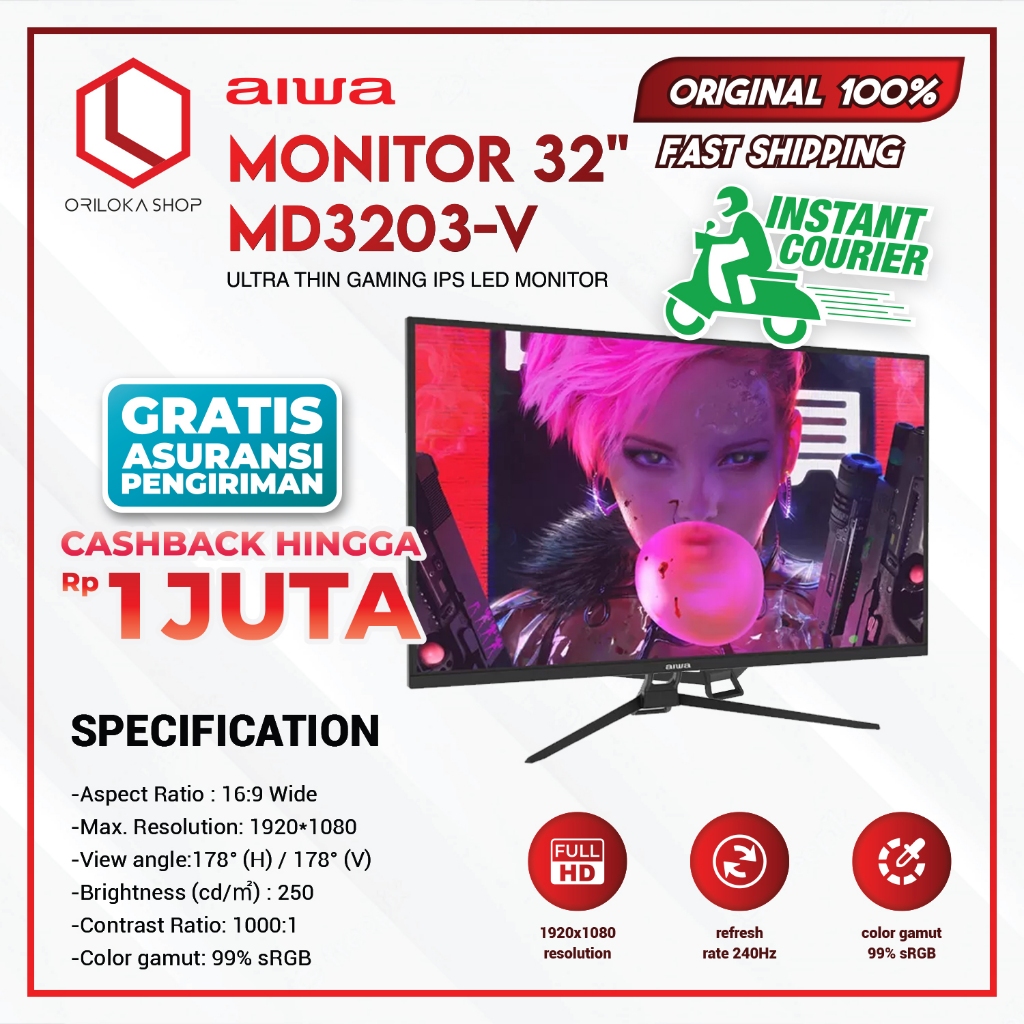 Jual Aiwa MD3203-V 32" Inch Monitor Gaming LED VA 240Hz FreeSync G-Sync ...