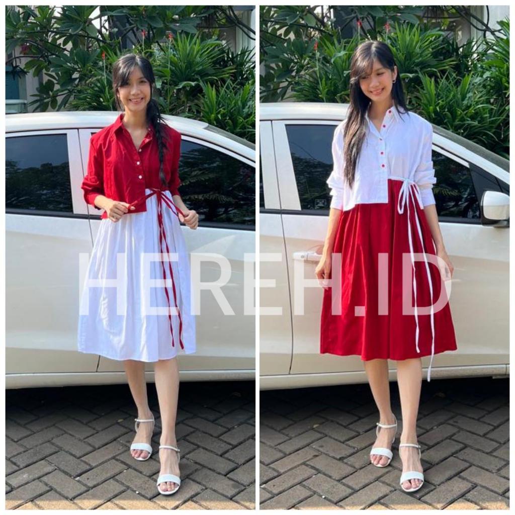 Jual HEREH.ID - Mauren Dress Edisi Merah Putih - Dress Kombinasi Merah ...
