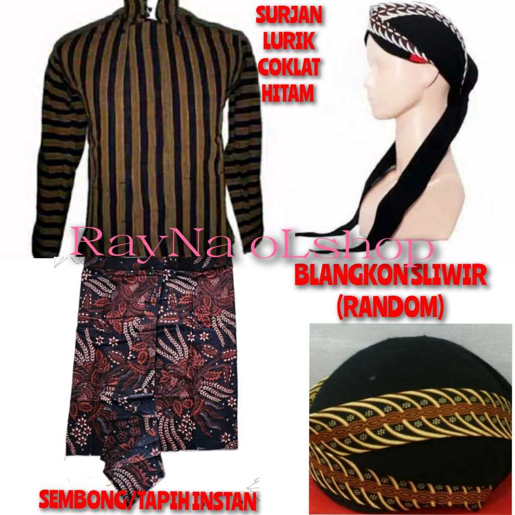 Jual BAJU KEMEJA LURIK JAWA PRIA | SURJAN LURIK COKLAT HITAM + SEMBONG/TAPIH INSTAN + BLANGKON ...