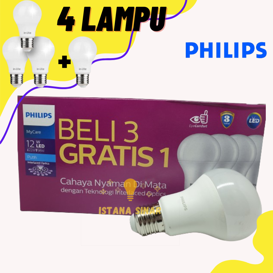 Jual Philips Lampu LED 12Watt, 12W, 12 Watt, 12 W (1 paket isi 4PCS) Lampu LED Bulb Bohlam ...