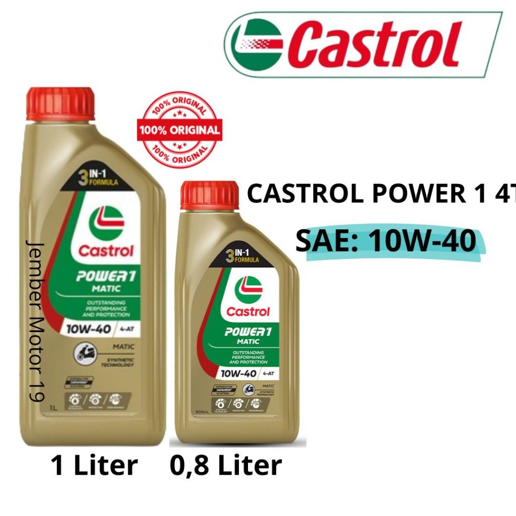 Jual OLI MOTOR CASTROL POWER 1 4T 800 ML DAN 1 LITER (10W-40) ORIGINAL ...