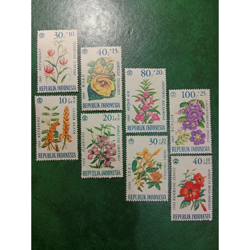 Jual Prangko Indonesia 8 Pcs Bunga seri 1 & 2 Tahun 1965/1966 UN USED ...