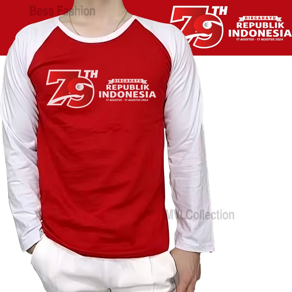 Jual KAOS ATASAN HUT RI 79 INDONESIA PRIA DAN WANITA DEWASA KIMONO RAGLAN LENGAN PANJANG OBLONG ...