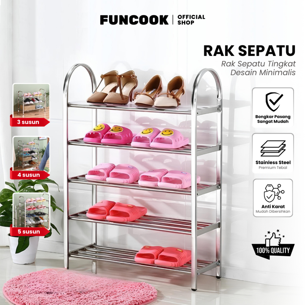 Jual FUNCOOK Rak Sepatu Sanda Stainless Steel Portable Kuat Tempat ...