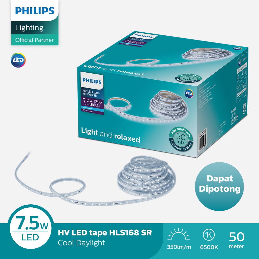 Jual Lampu Philips LED Strip HLS168 7,5W/M 50M 6500K Putih | Shopee ...