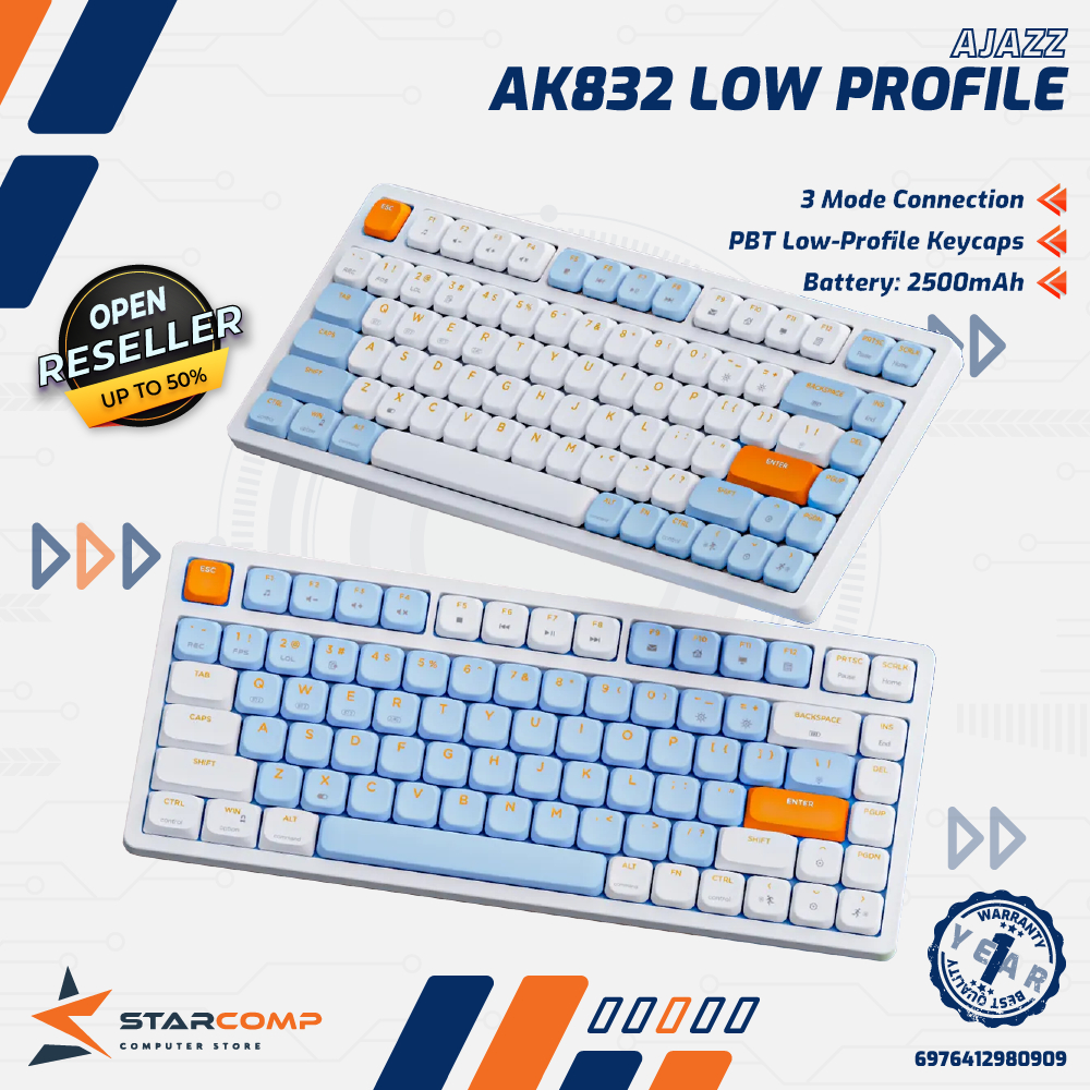 Jual Ajazz AK832 75% Low Profile Mechanical Keyboard 3-Mode New Color ...