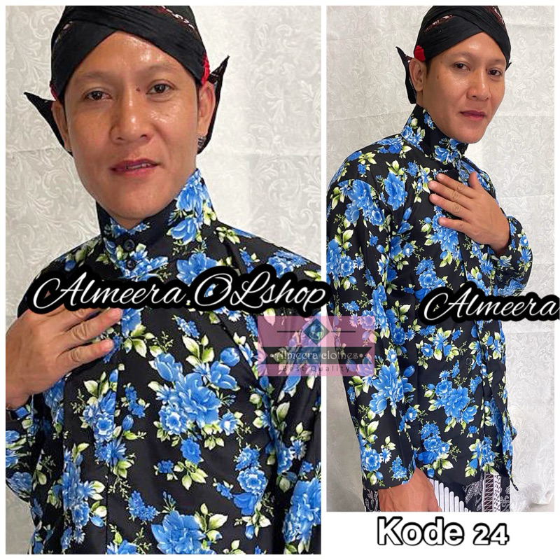 Jual surjan kembang raja keong istimewa surjan bunga warna biru ...