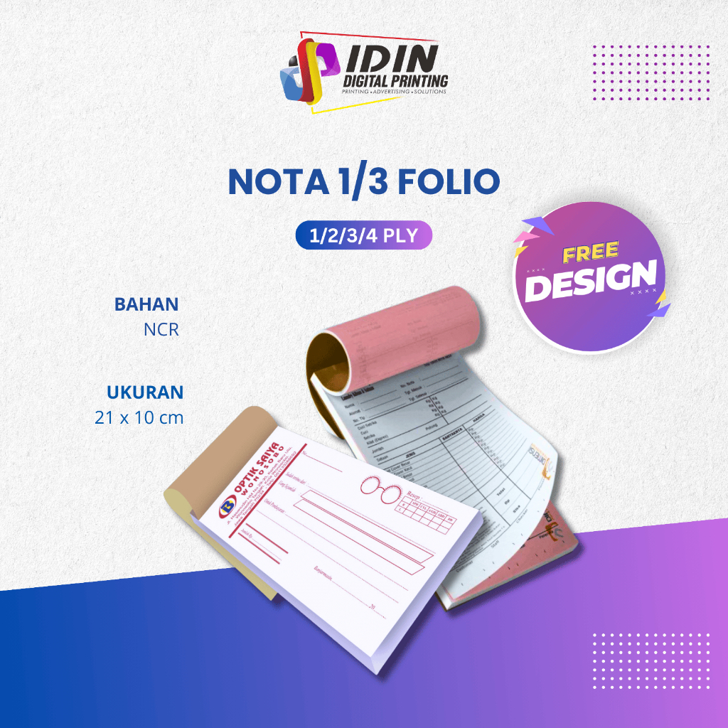 Jual Cetak Nota Faktur Ukuran 1/3 Folio Custom 2 PLY Usaha Toko Minimal ...