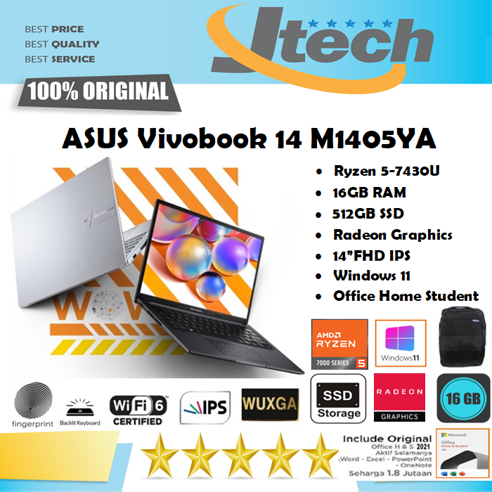 Jual ASUS Vivobook 14 M1405YA - Ryzen 5-7430U - 16GB - 512GB SSD - 14 ...