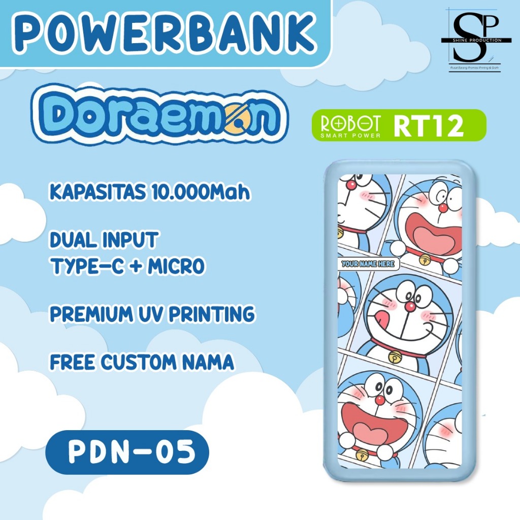 Jual Powerbank Doraemon Custom Nama Merek Robot RT12 | Shopee Indonesia