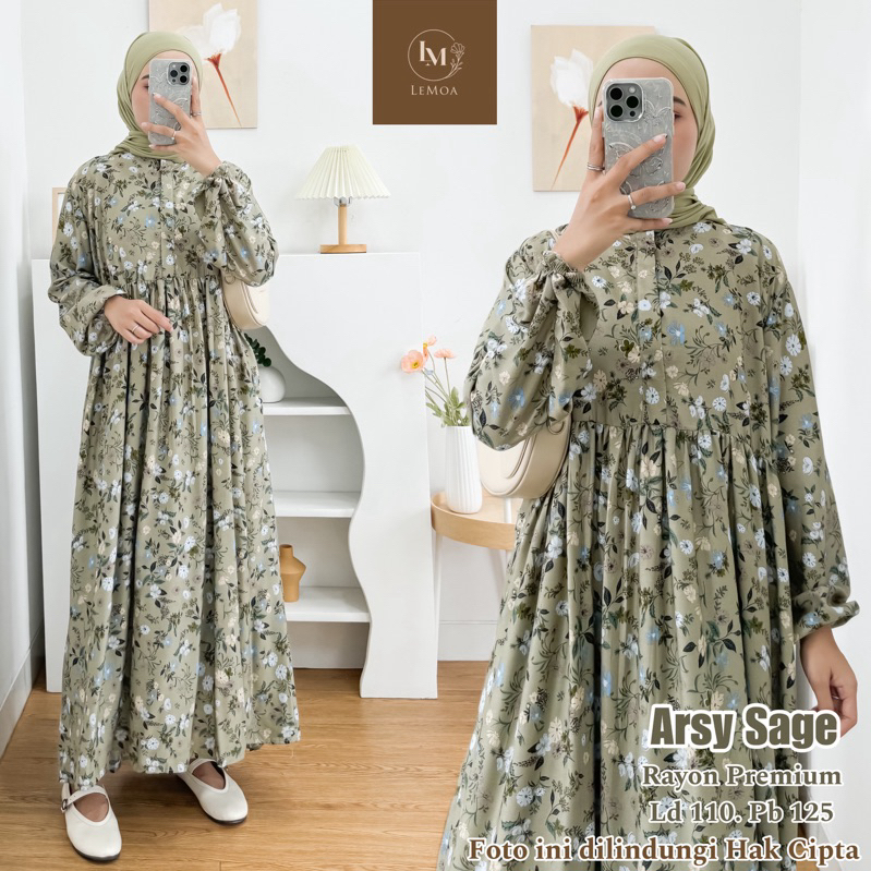 Jual Arsy Midi Dress Rayon Motif Bunga by Lemoa Bahan Rayon Premium ...