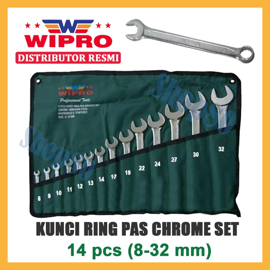 Jual Wipro Kunci Ring Pas Set 14 pcs Chrome Plated CRV 8-32 mm | Shopee ...