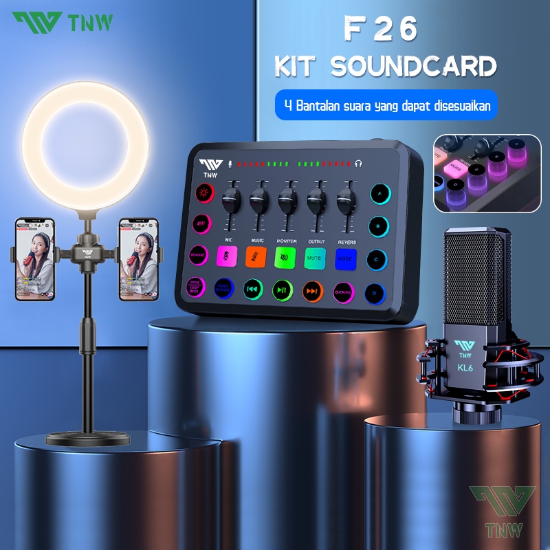 Jual TNW F26 Soundcard Bluetooth Live Sound Card 48V Live Mixer Audio ...