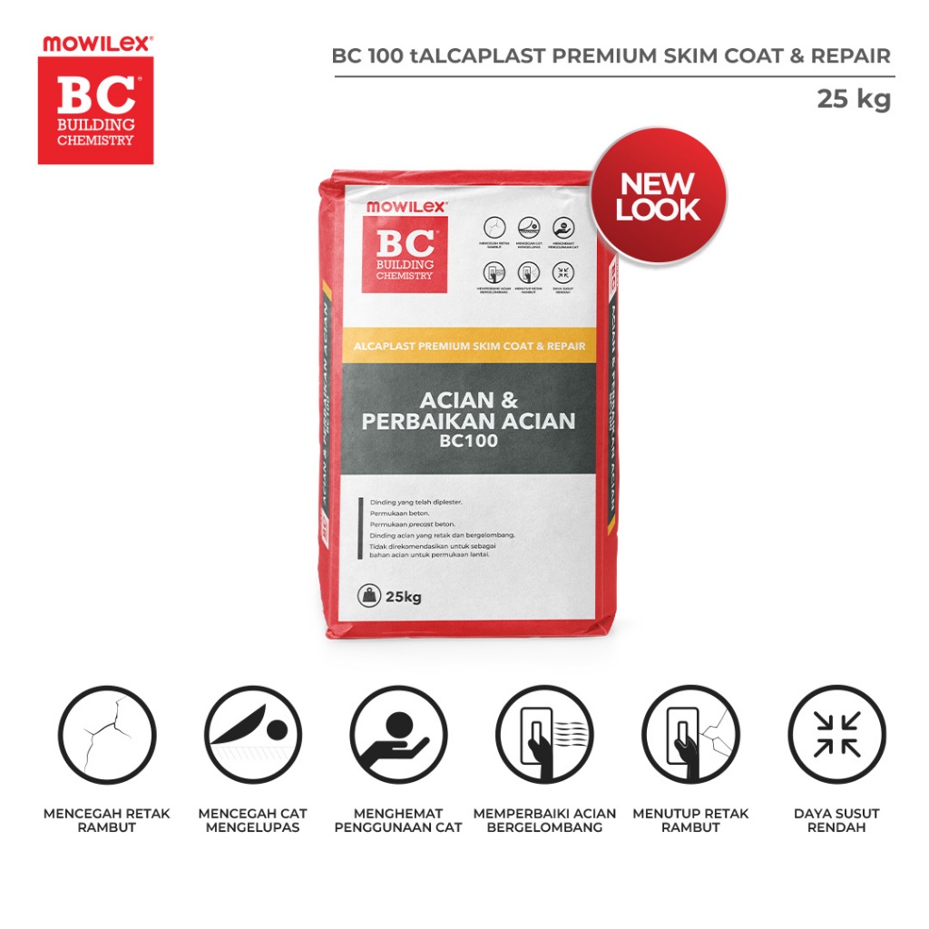 Jual Mowilex BC 100 Alcaplast Premium Skimcoat & Repair Acian Dinding - 25 Kg | Shopee Indonesia